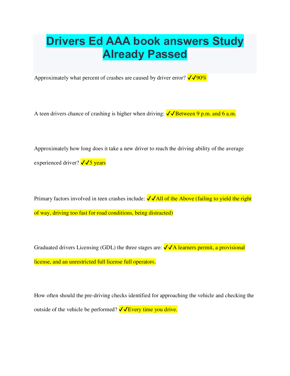 Drivers Ed AAA book answers Study Already Passed – Scholarfriends ...