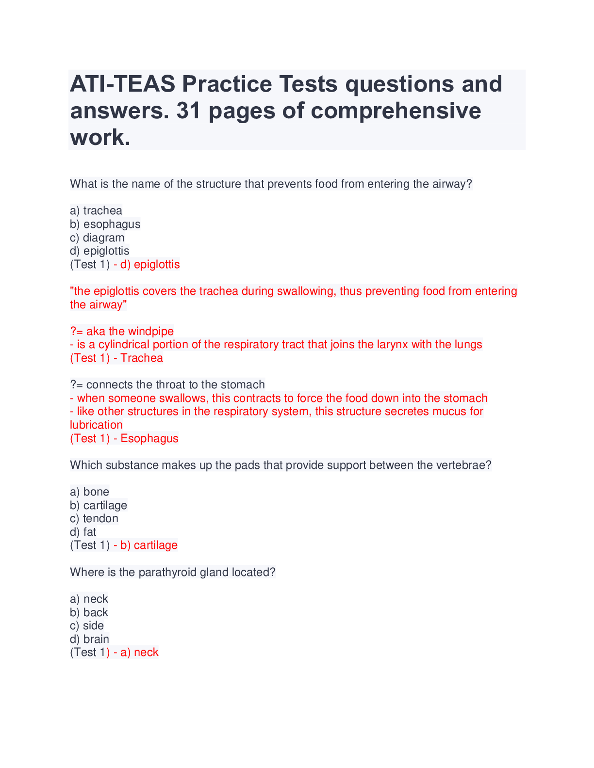 ATI-TEAS Practice Tests questions and answers. 31 pages of ...