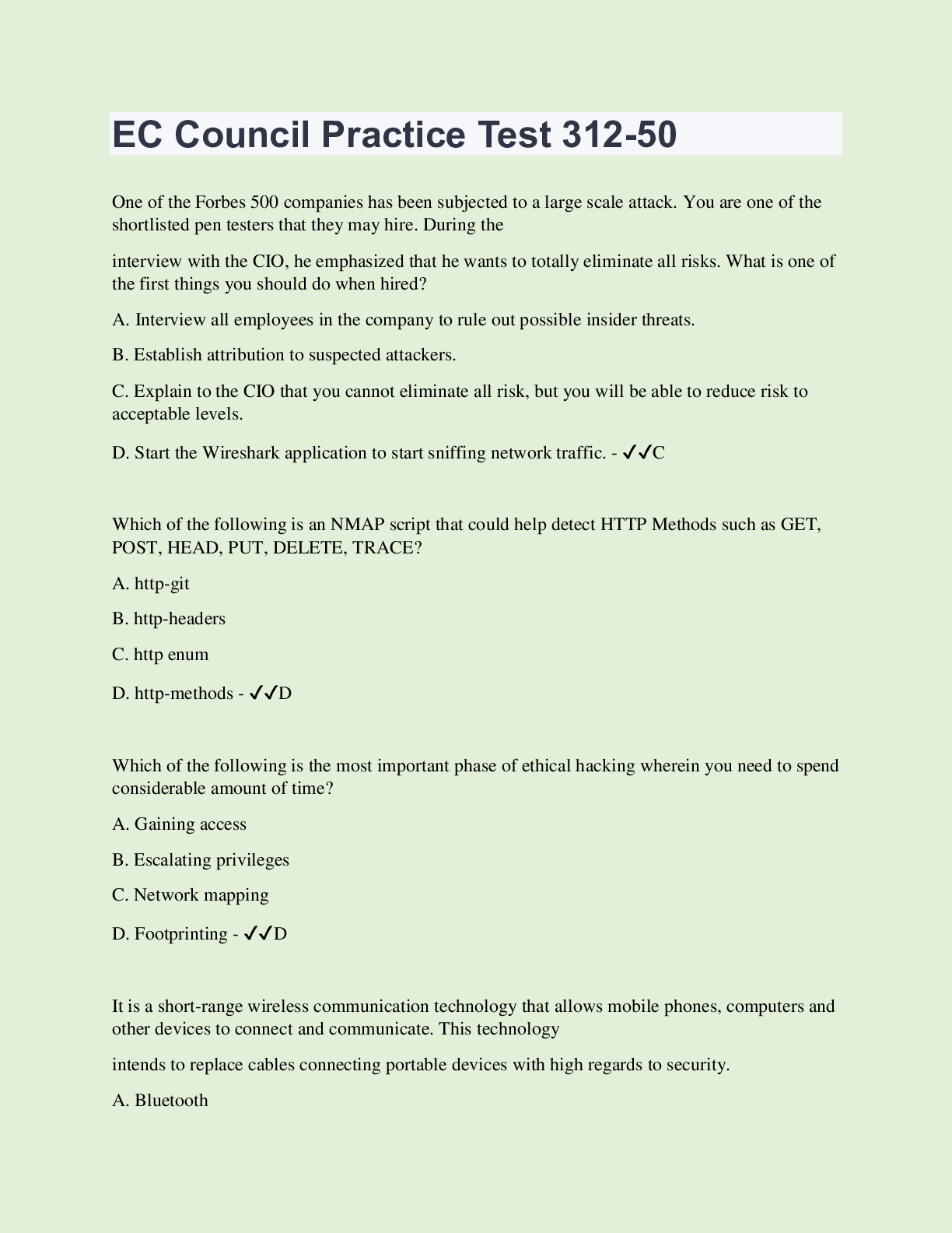 EC Council Practice Test 312-50 | 60 Questions with 100% Correct ...