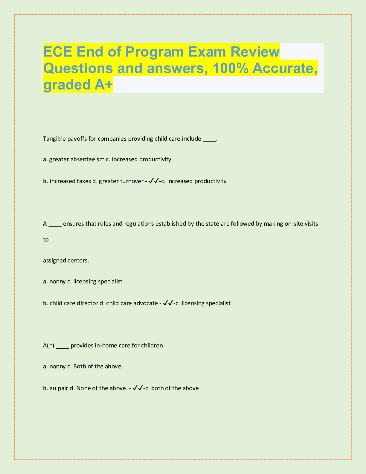 ECE End of Program Exam Review Questions and answers, 100% Accurate ...