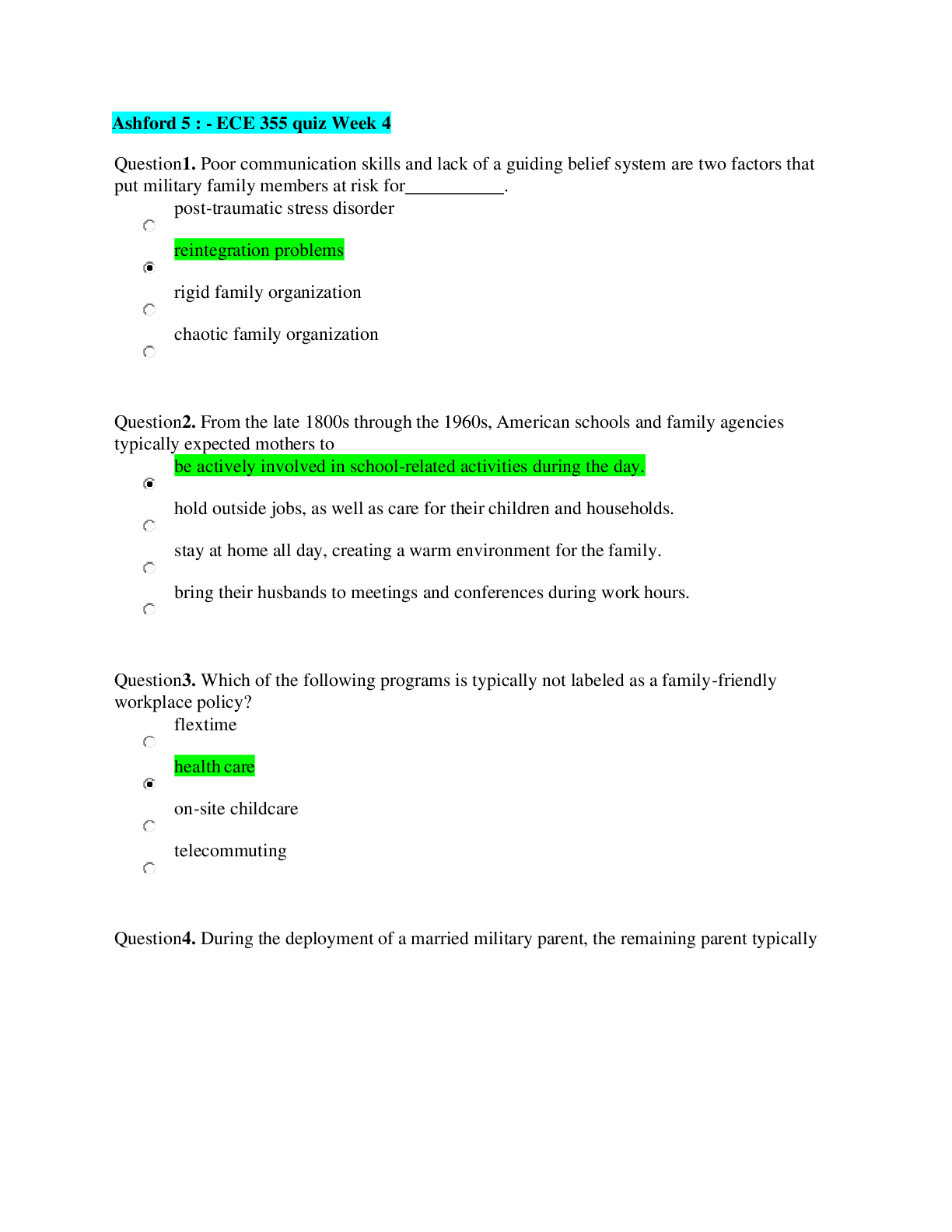 ECE355ECE 355 Understanding Behavior & Family Dynamics Week 5 Quiz ...