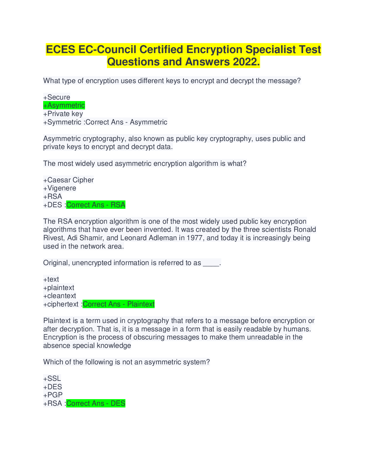 ECES EC-Council Certified Encryption Specialist Test Questions and ...