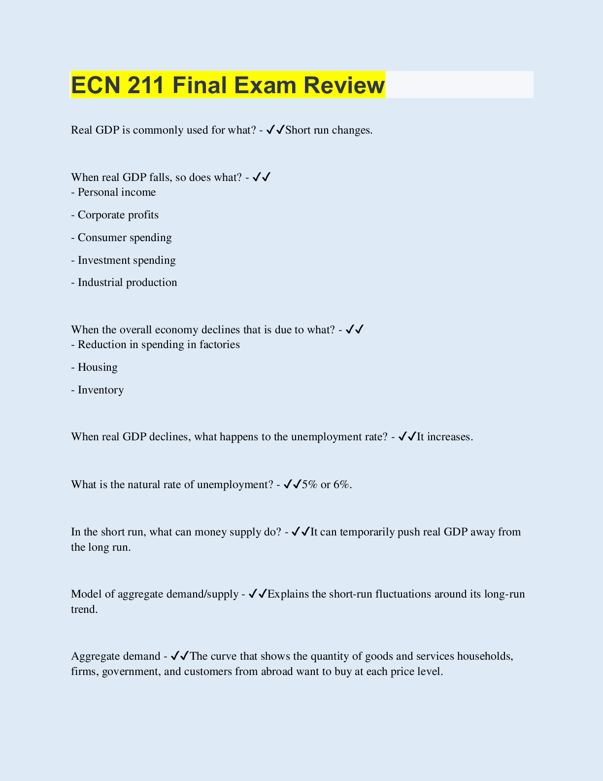 ECN 211 Final Exam Review | 90 Questions with 100% Correct Answers ...