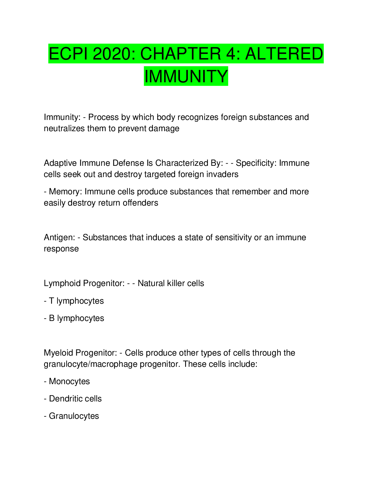 ECPI 2020: CHAPTER 4: ALTERED IMMUNITY - Scholarfriends