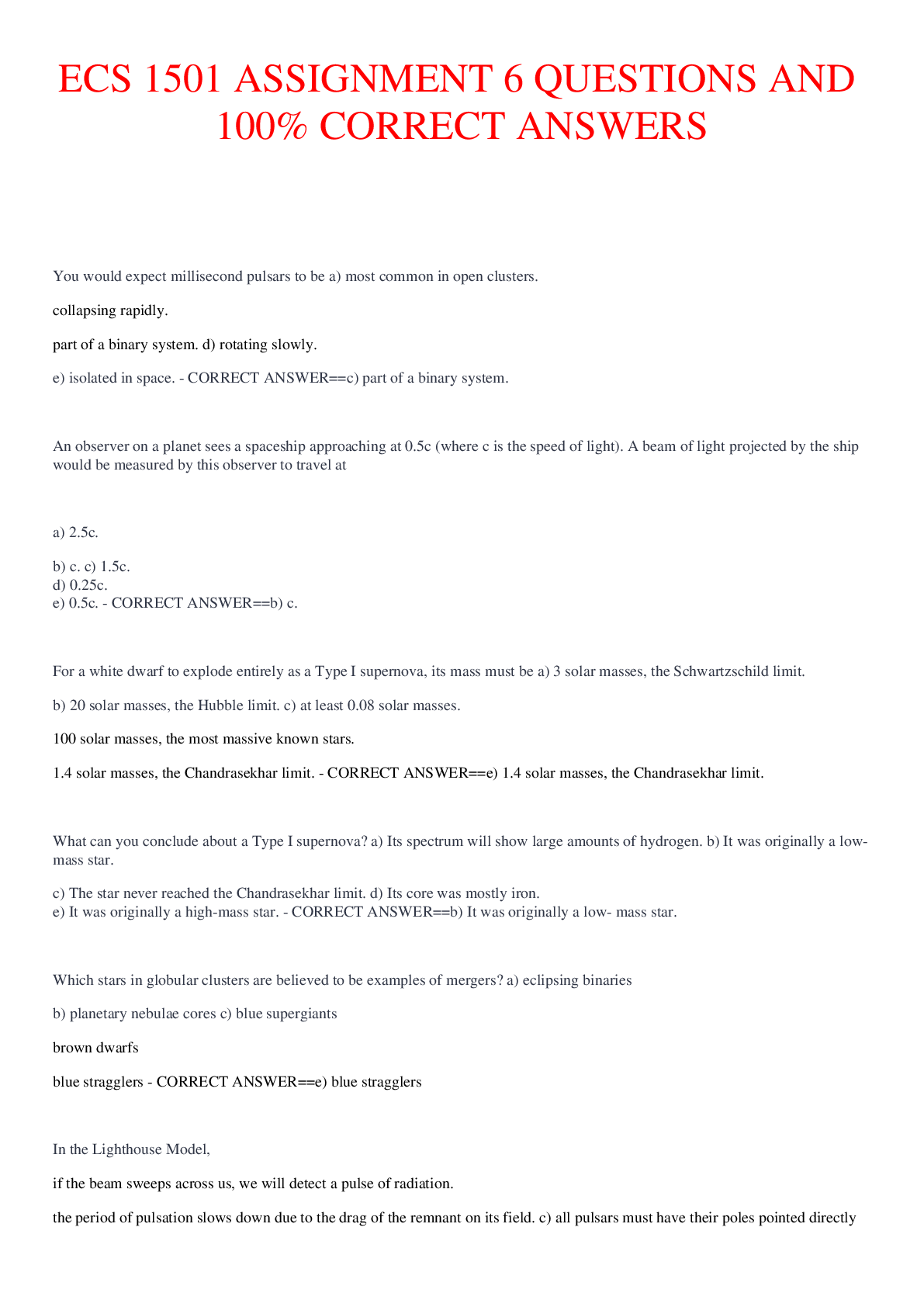ECS 1501 ASSIGNMENT 6 QUESTIONS AND 100% CORRECT ANSWERS - Scholarfriends