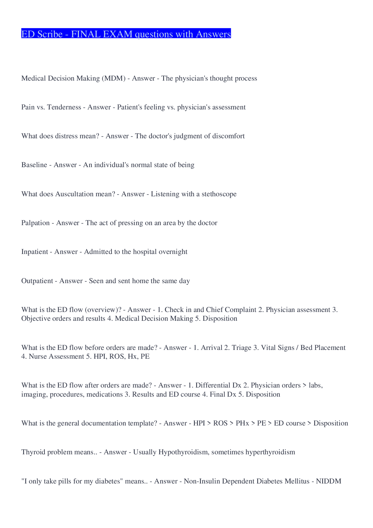 ED Scribe - FINAL EXAM questions with Answers - Scholarfriends