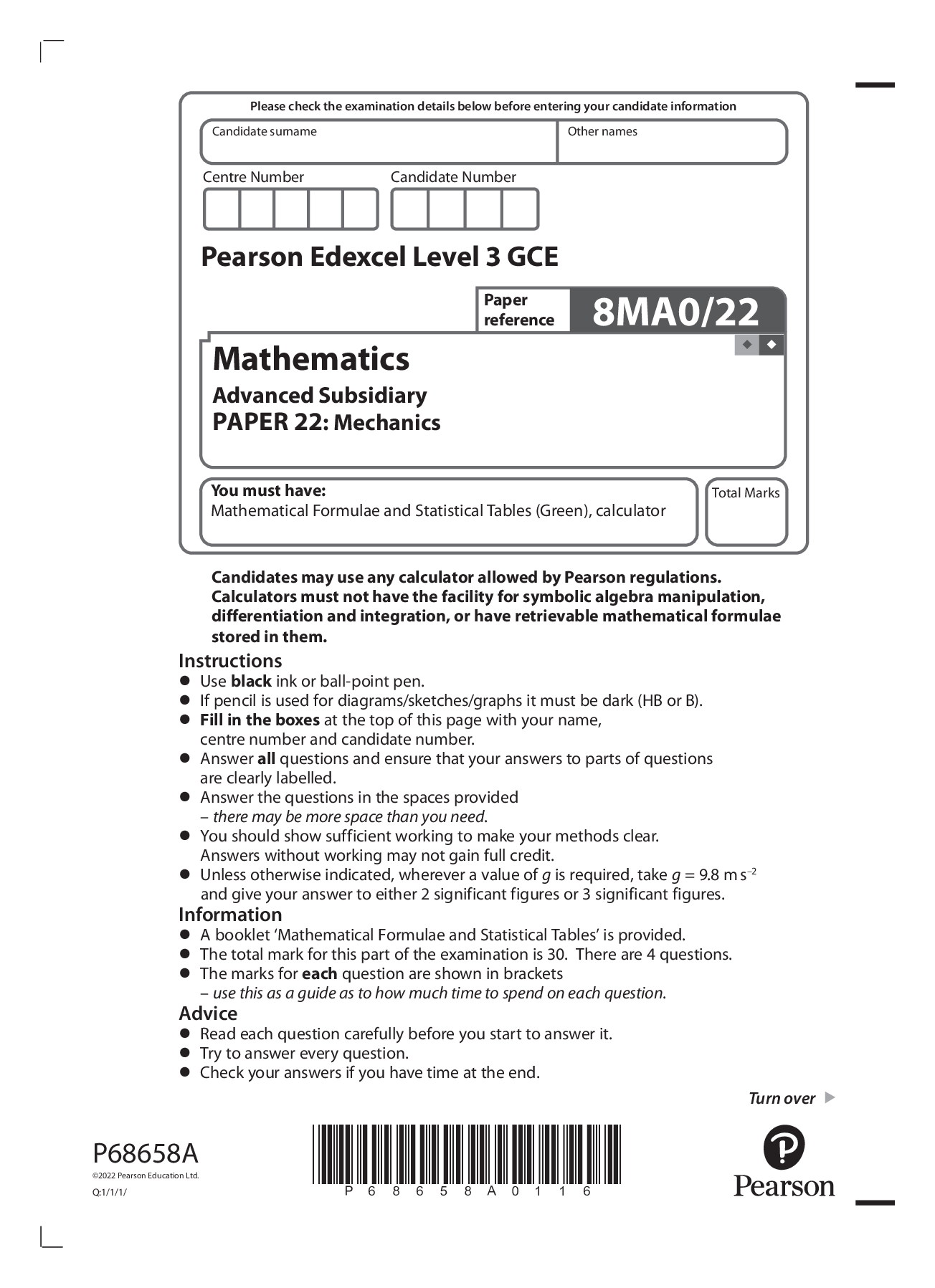 EDEXCEL AS LEVEL 2022 MATHS - MECHANICS - Scholarfriends