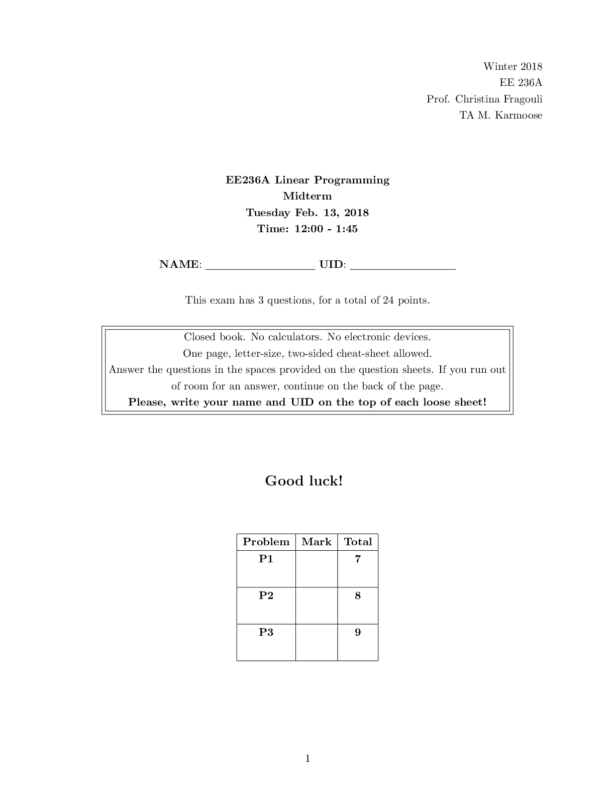 EE236A Linear Programming midterm - Scholarfriends