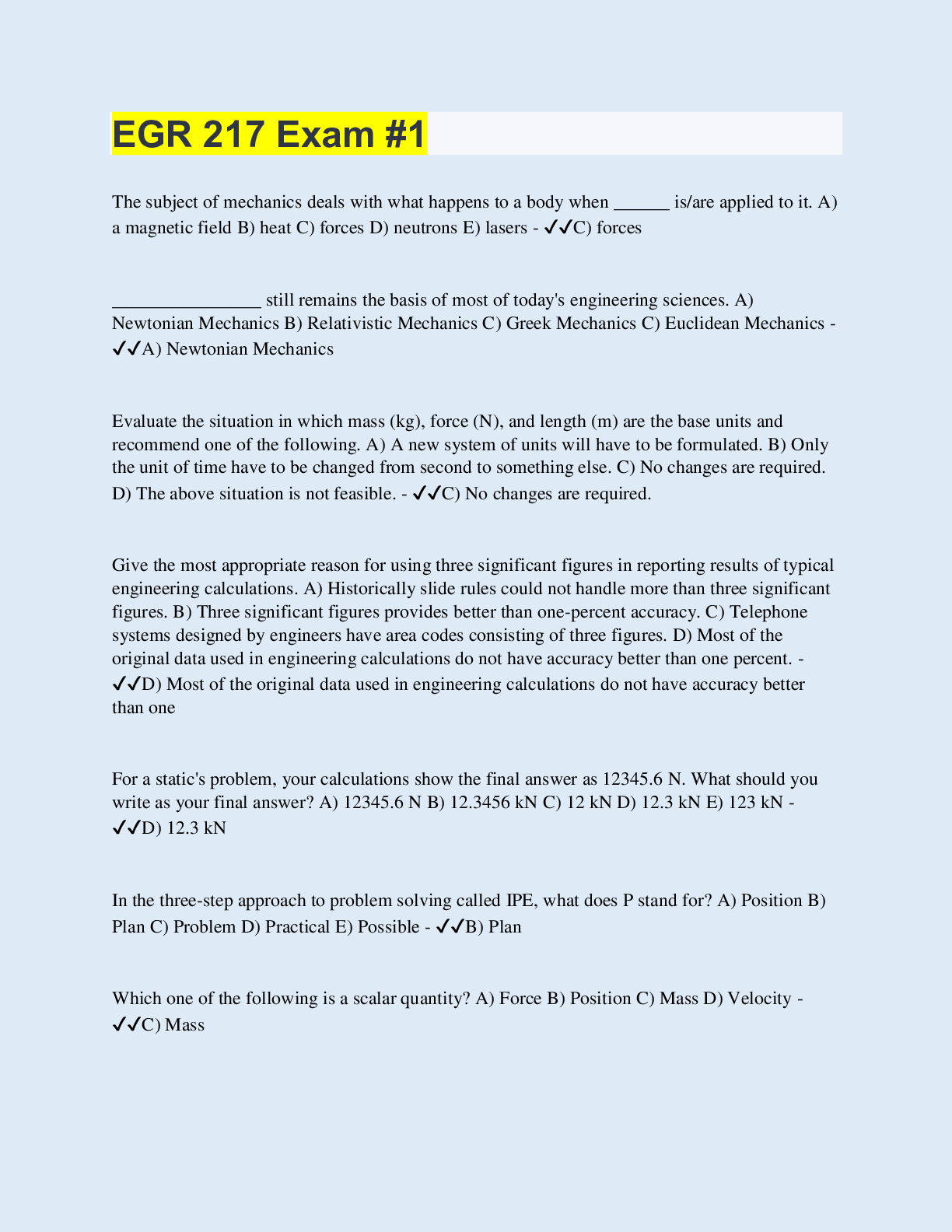 EGR 217 Exam #1 | Questions with 100% Correct Answers | Updated ...