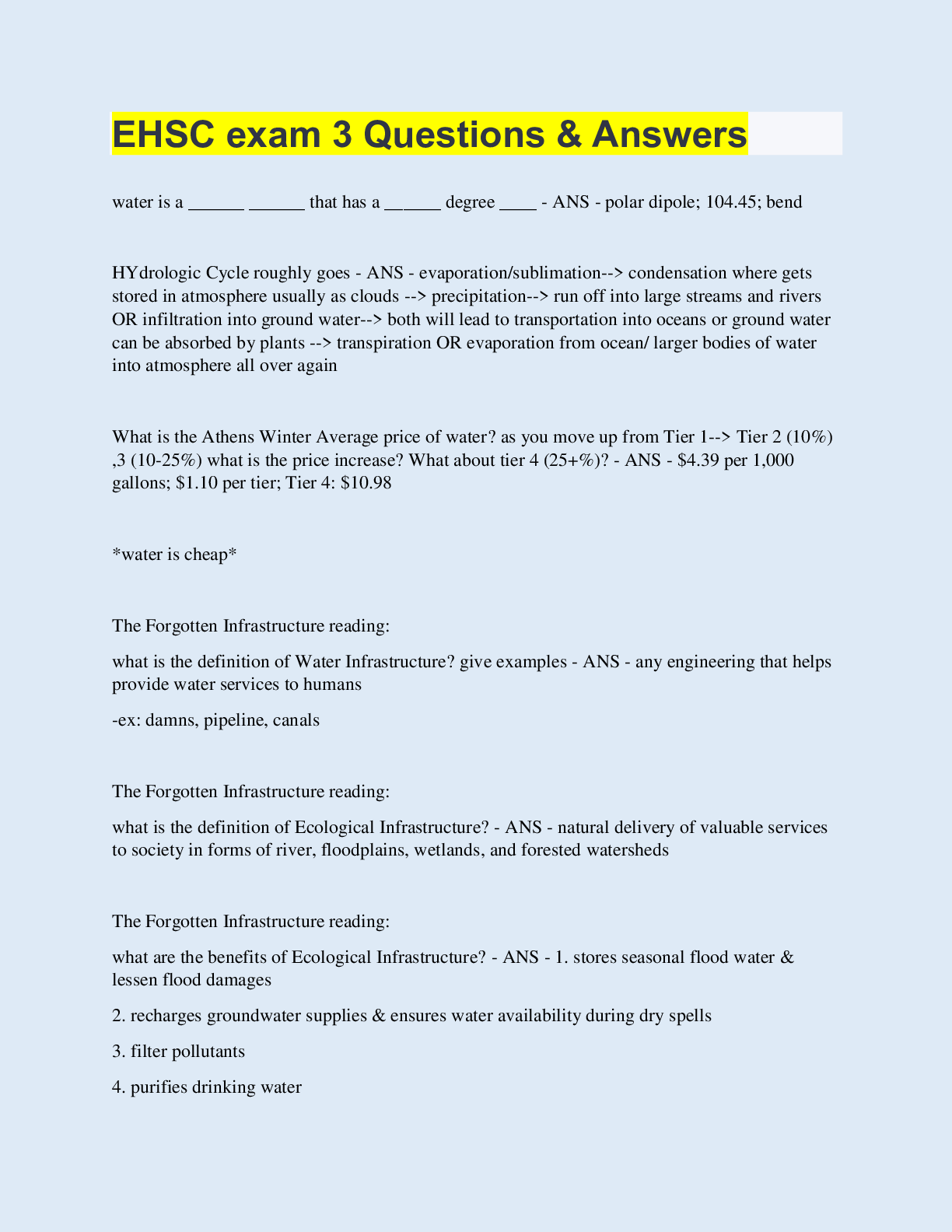 EHSC exam 3 Questions & Answers - Scholarfriends