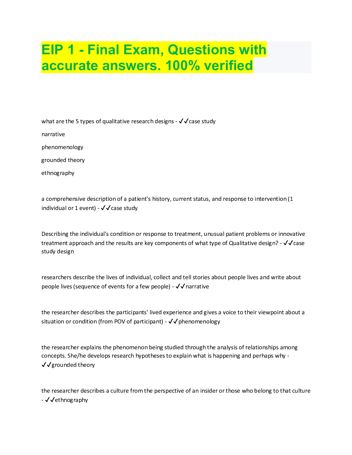 EIP 1 - Final Exam, Questions with accurate answers. 100% verified ...