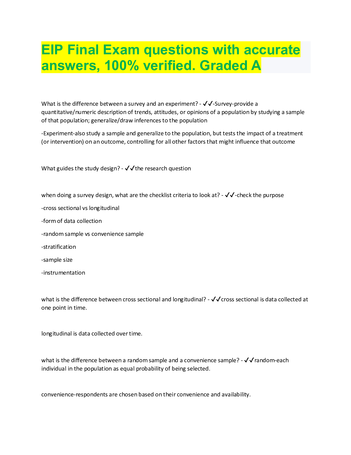 EIP Final Exam questions with accurate answers, 100% verified. Graded A ...