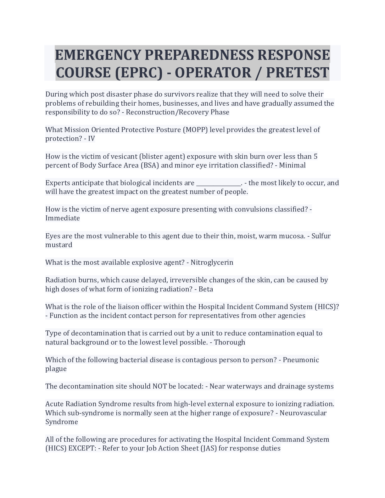 EMERGENCY PREPAREDNESS RESPONSE COURSE (EPRC) - CLINICIAN COURSE (8 HRS ...