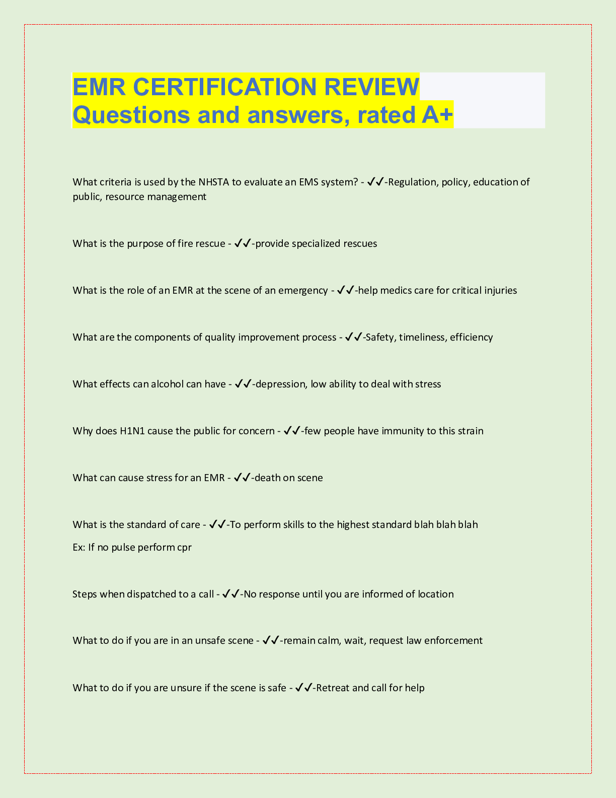 EMR CERTIFICATION REVIEW Questions and answers, rated A - Scholarfriends