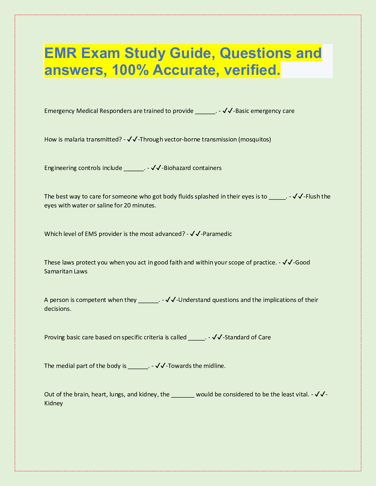 EMR Exam Study Guide 2022/2023 with 100% correct answers - Scholarfriends