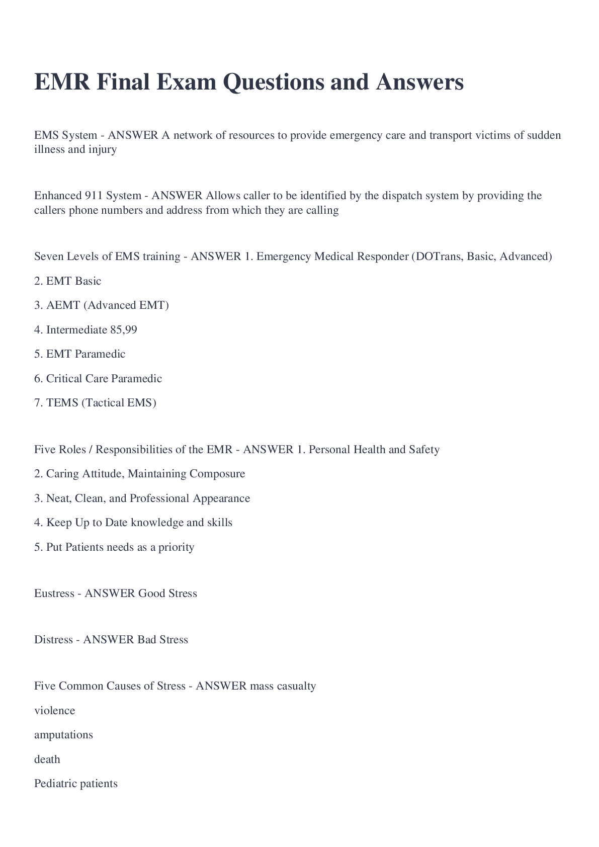 EMR Final Exam Questions and Answers – Scholarfriends - Scholarfriends