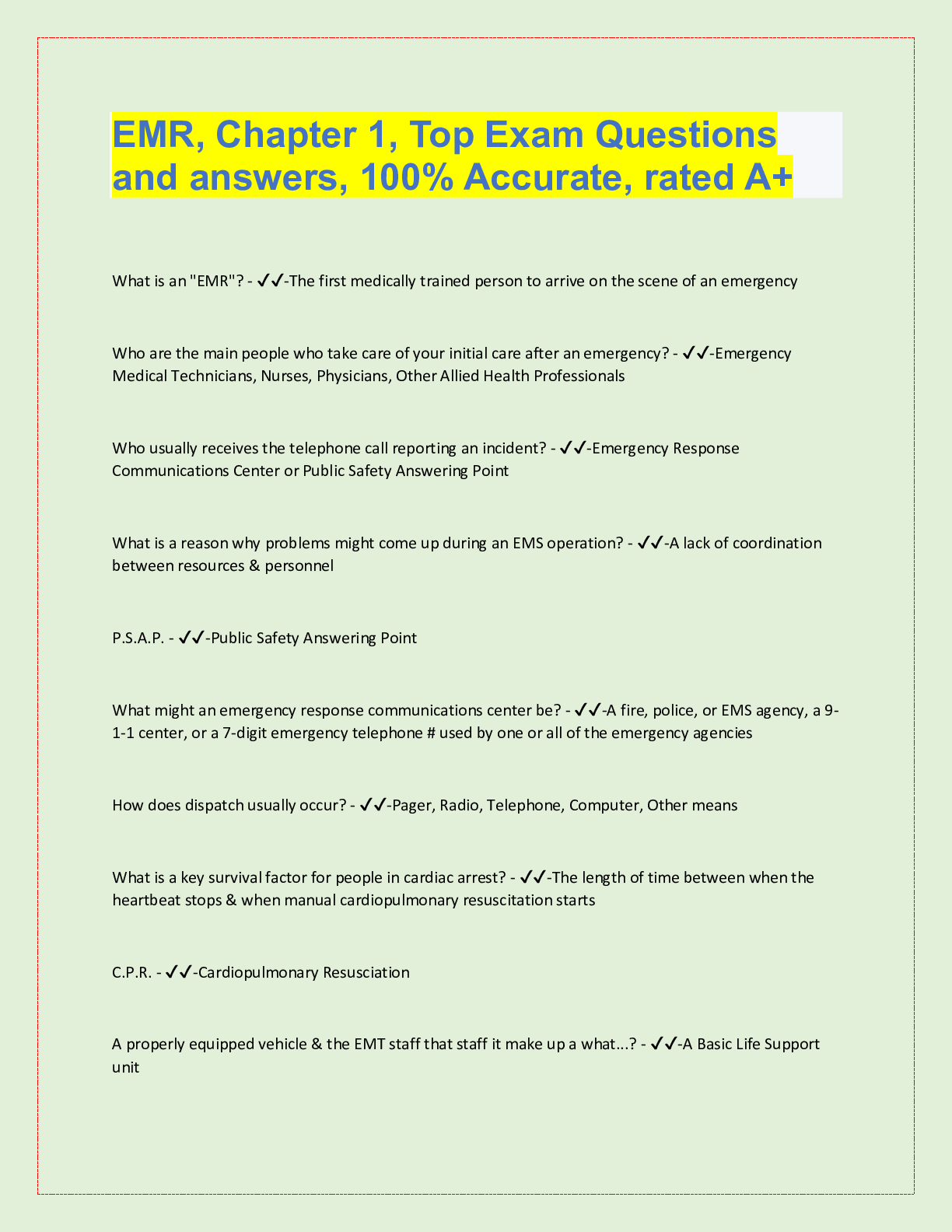 EMR, Chapter 1, Top Exam Questions and answers, 100% Accurate, rated A+ ...