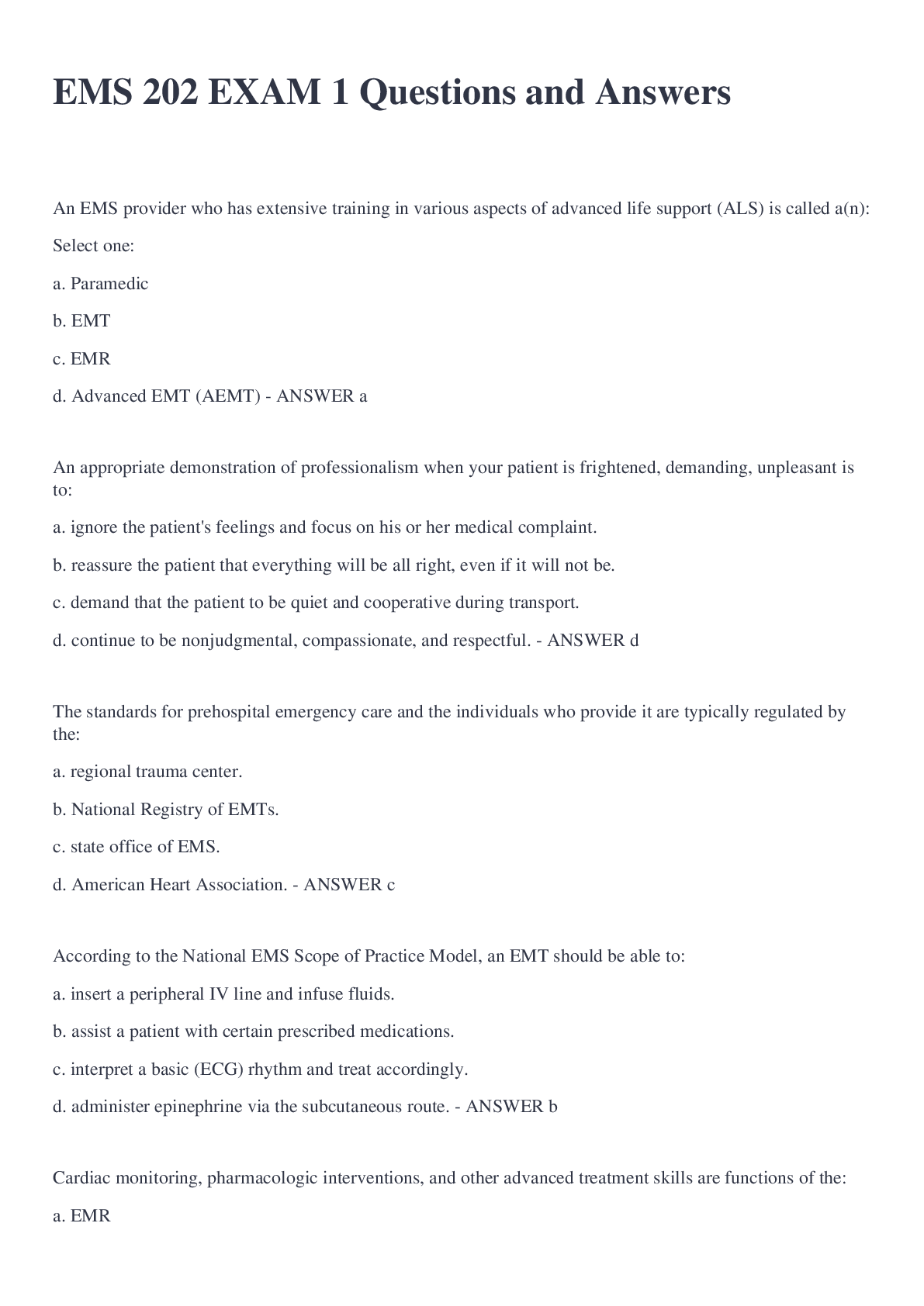 EMS 202 EXAM 1 Questions and Answers - Scholarfriends