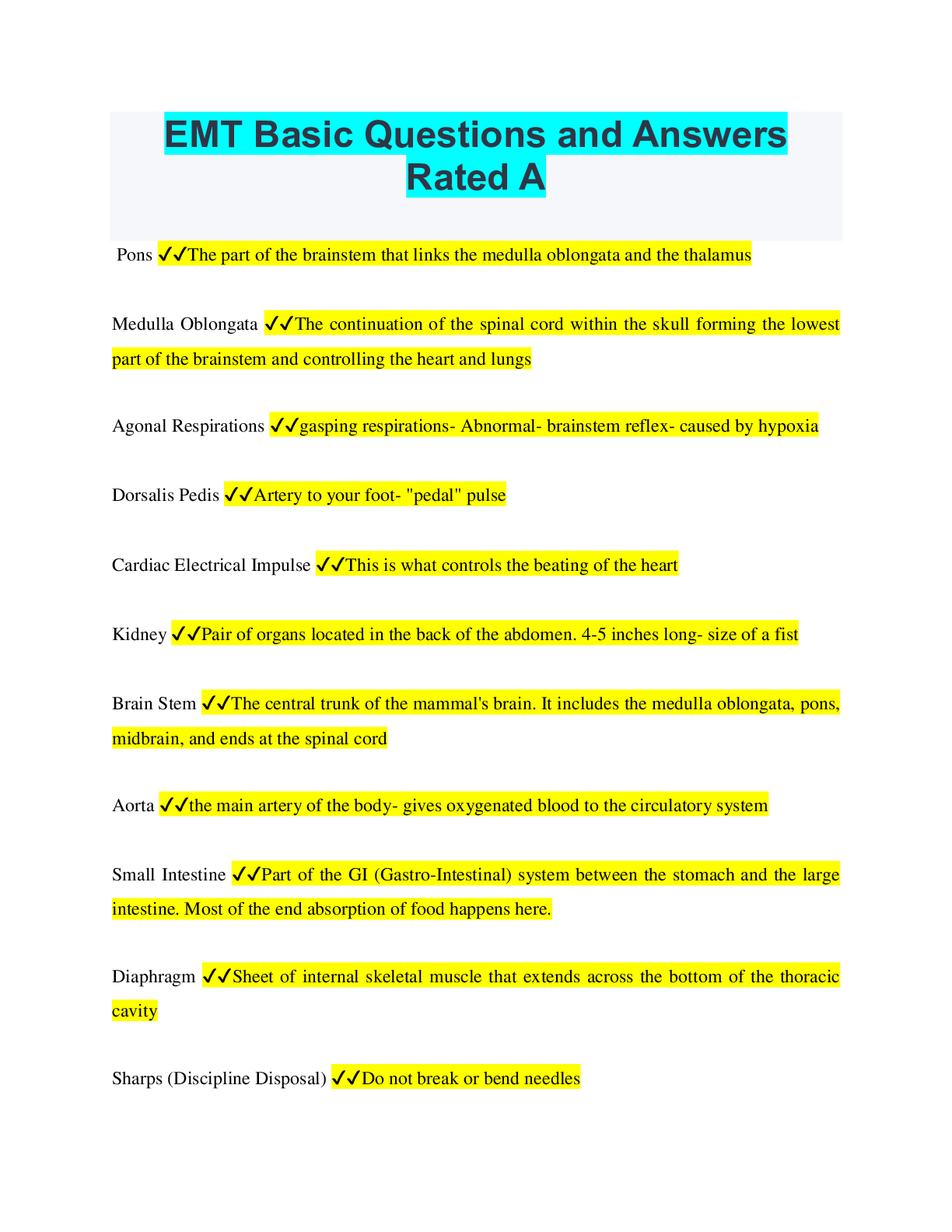 EMT Basic Questions and Answers Rated A - Scholarfriends