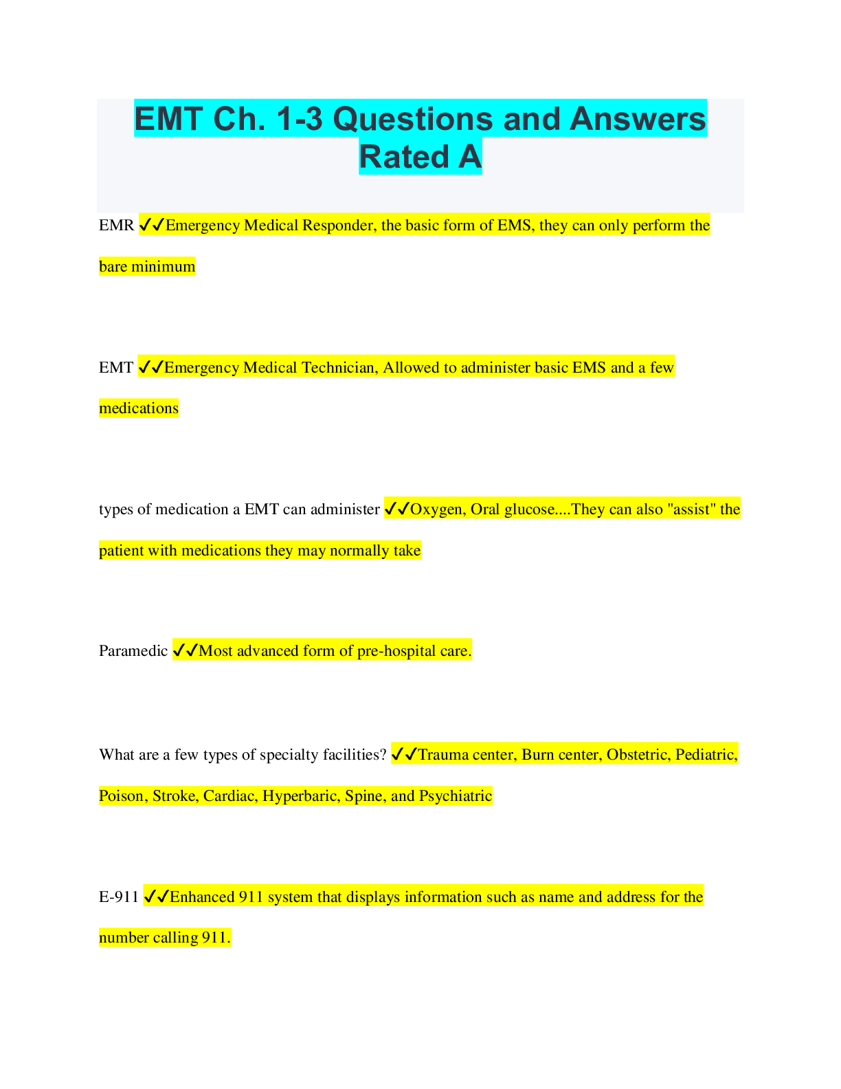 EMT Ch. 1-3 Questions and Answers Rated A - Scholarfriends