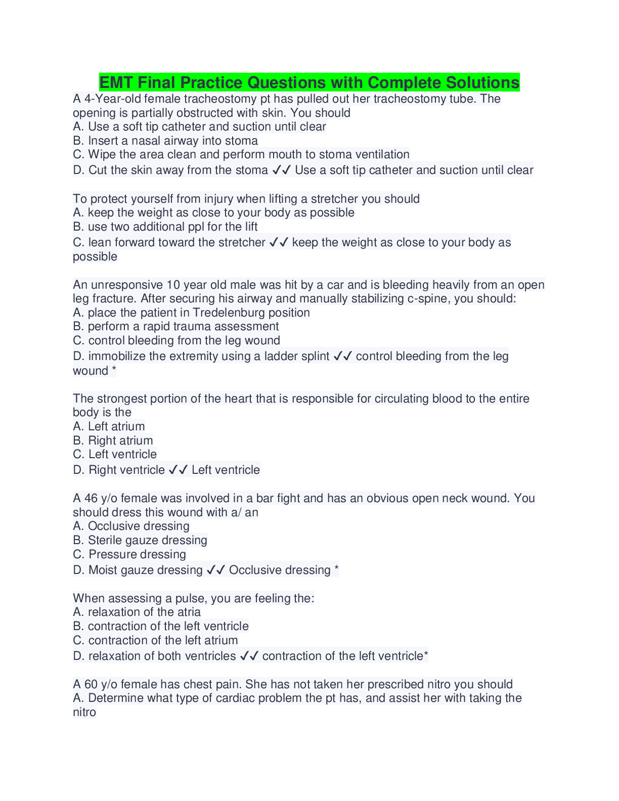 EMT Final Practice Questions with Complete Solutions – Scholarfriends ...