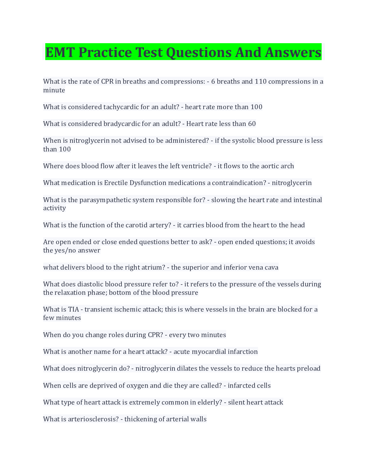 EMT Practice Test Questions And Answers Latest 2022 With Complete Top ...