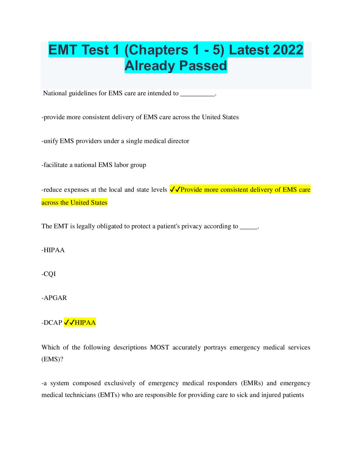 Bundle for EMT Tests | Updated & Verified | Everything you need to Pass ...