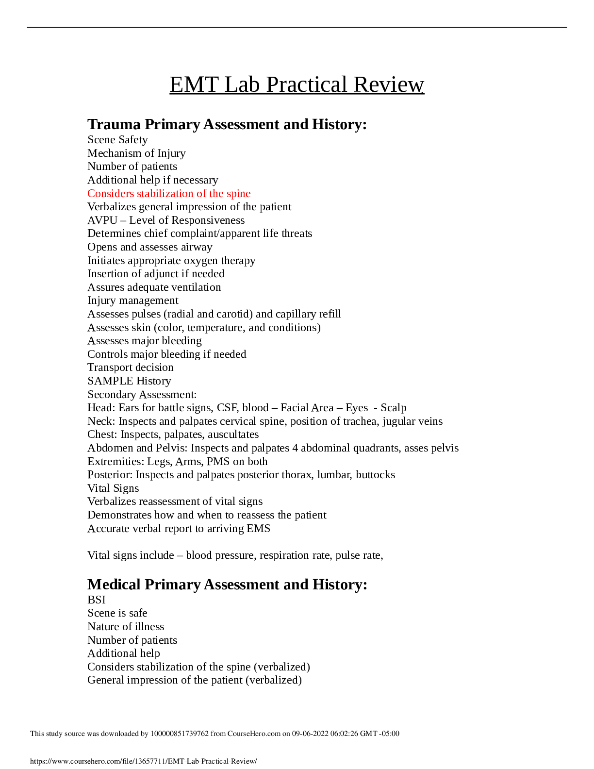 EMT Lab Practical Review 2022 - Scholarfriends