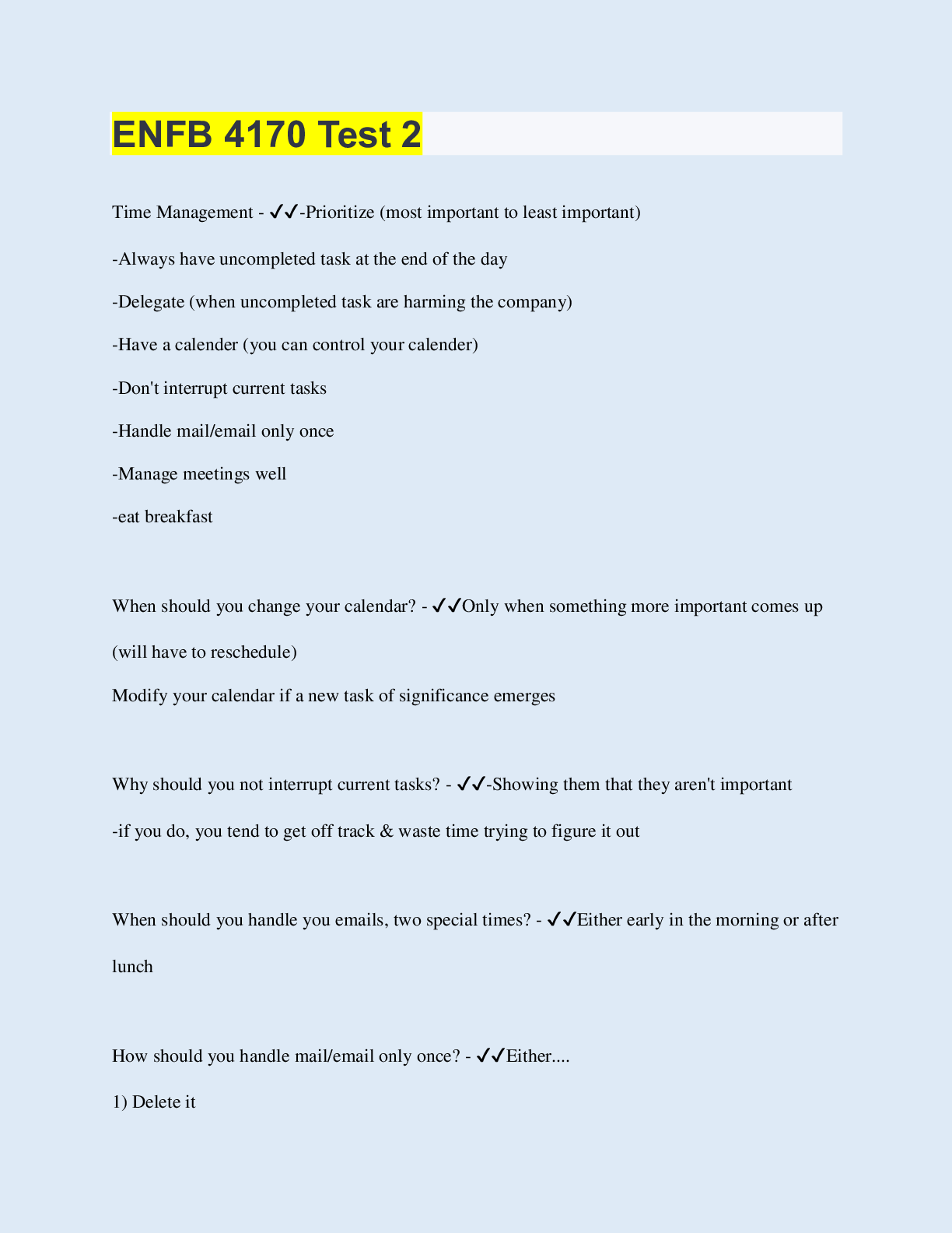 ENFB 4170 Test 2 - Scholarfriends