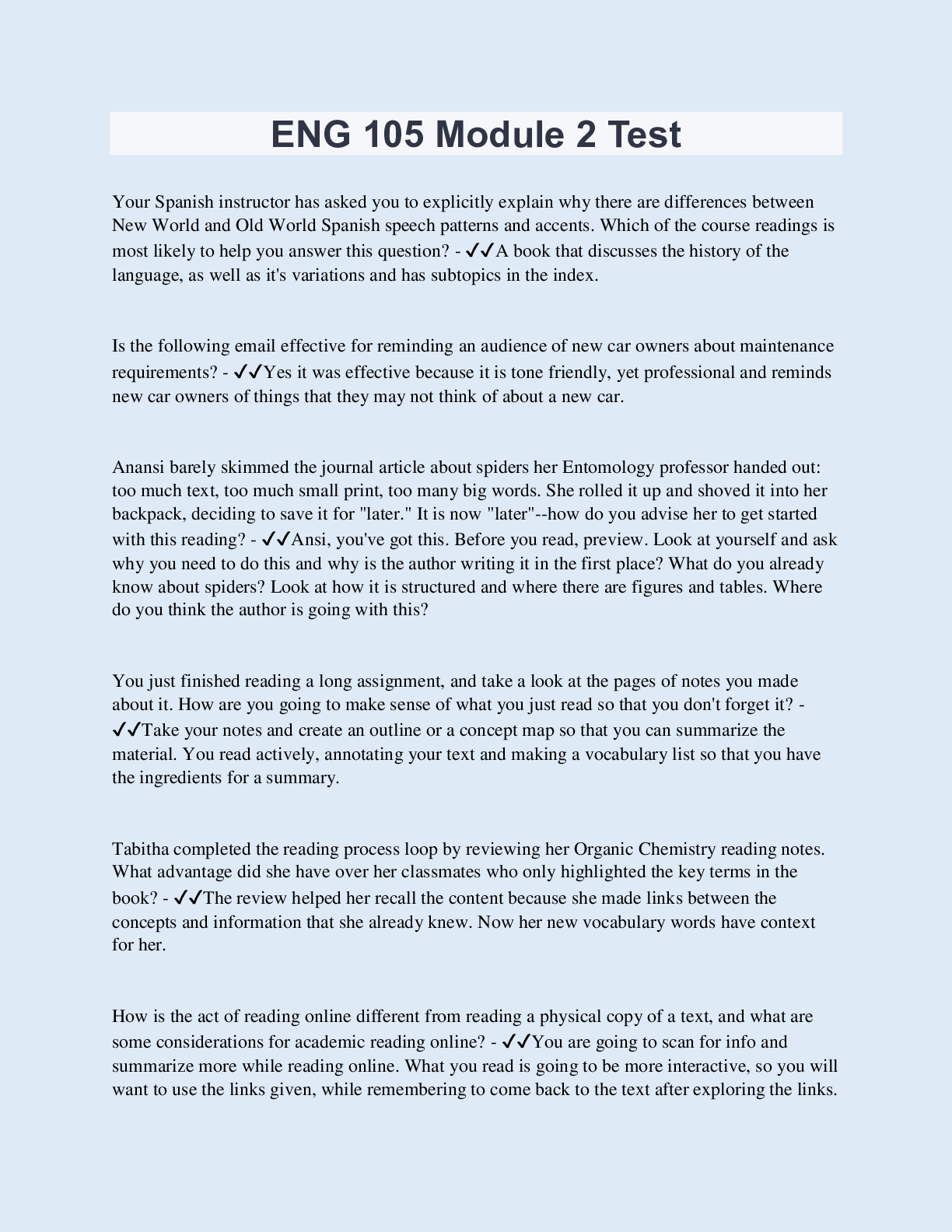 ENG 105 Module 2 Test | Questions with 100% Correct Answers | Updated ...