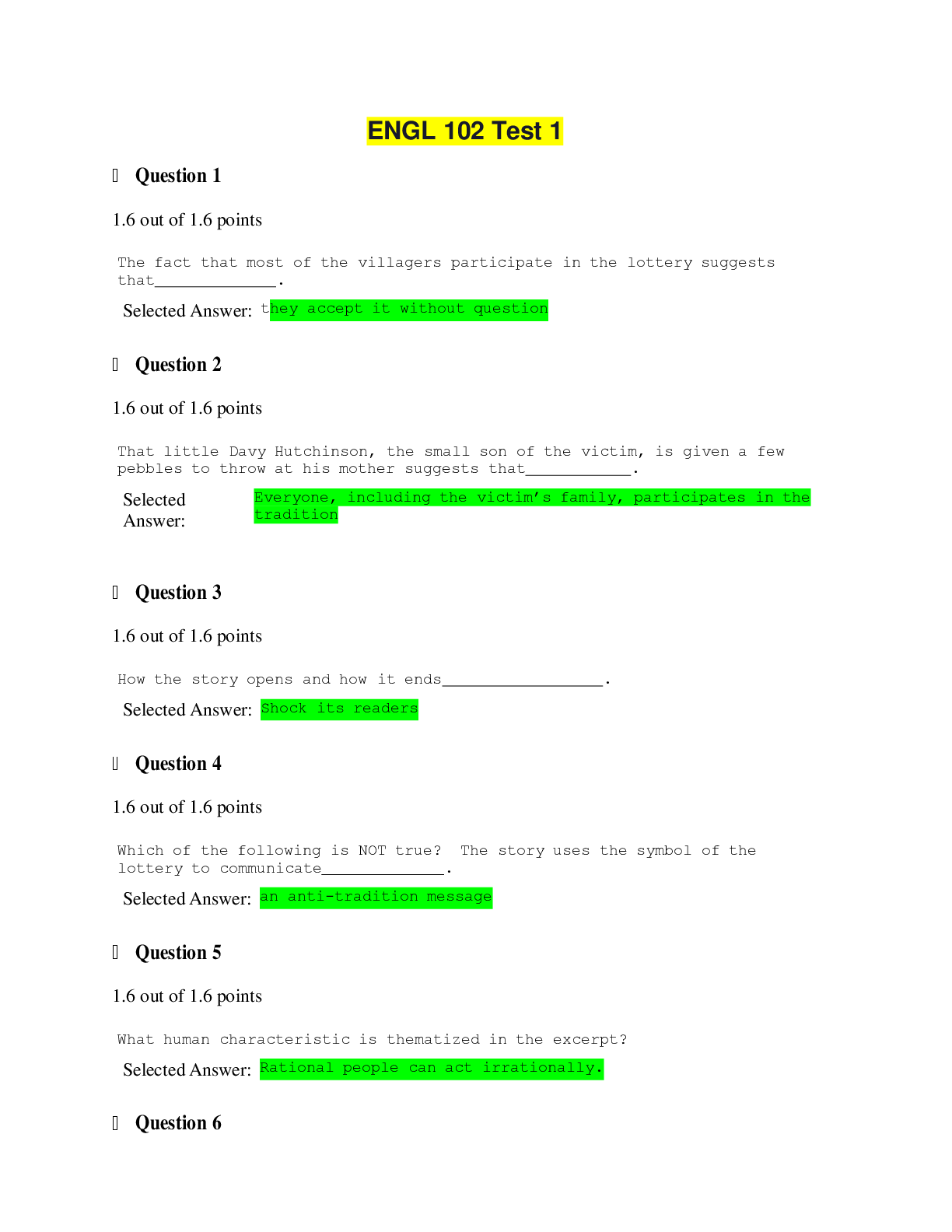 ENGL 102 Test 1 - 50 Questions with Correct Answers, A Grade - Liberty ...