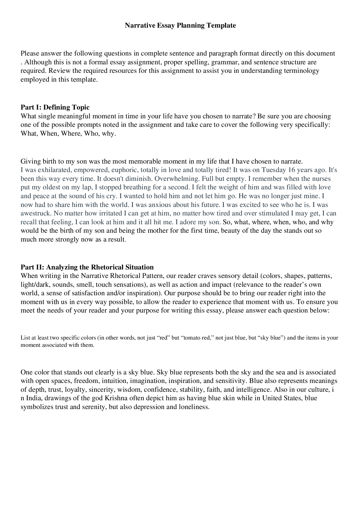 ENG117 Week 1 ESSAY PLANNING Narrative Essay Planning Template ...