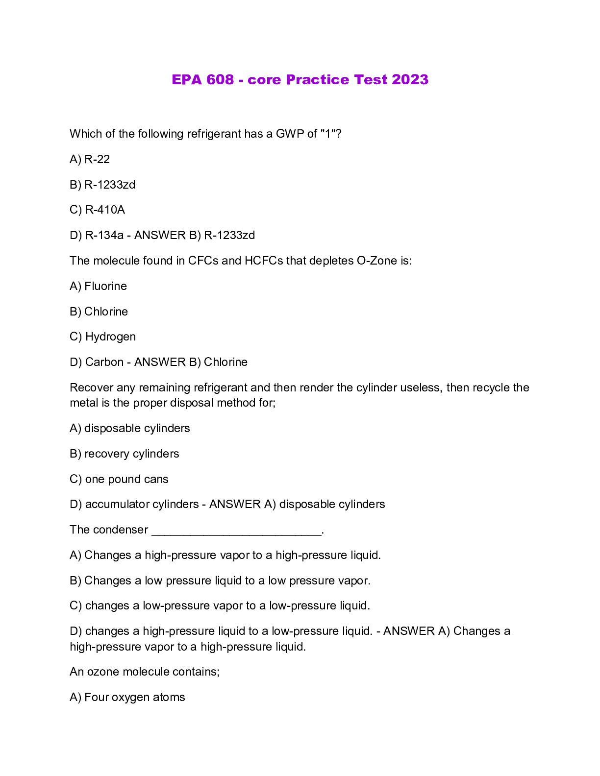 EPA 608 - core Practice Test 2023 - Scholarfriends