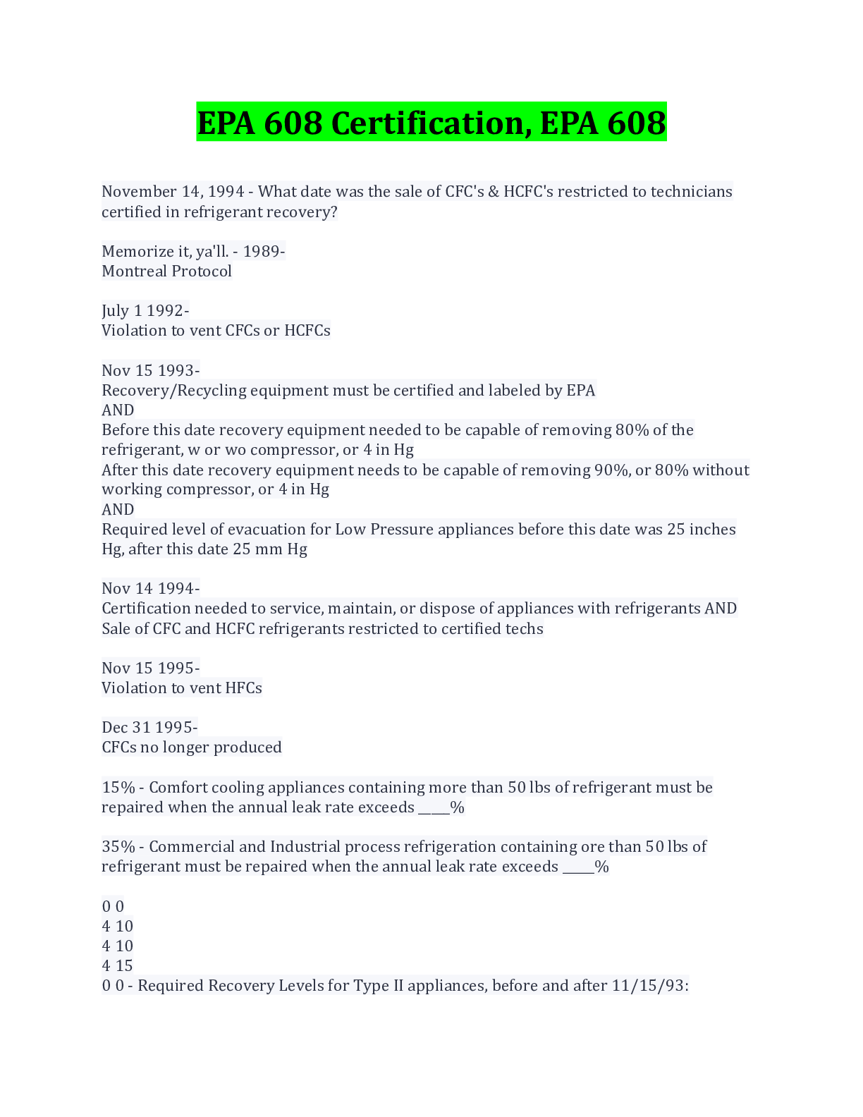 EPA 608 Certification, EPA 608 Questions And Answers Complete Top ...