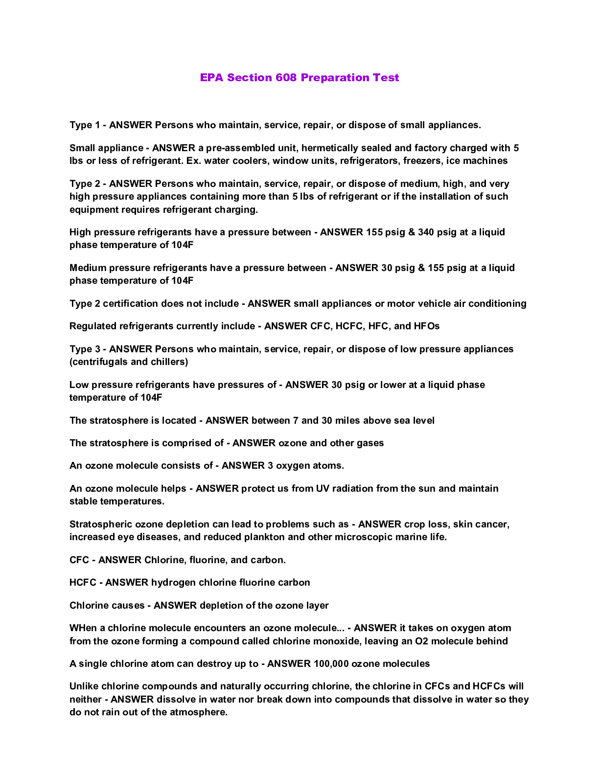 EPA Section 608 Preparation Test - Scholarfriends