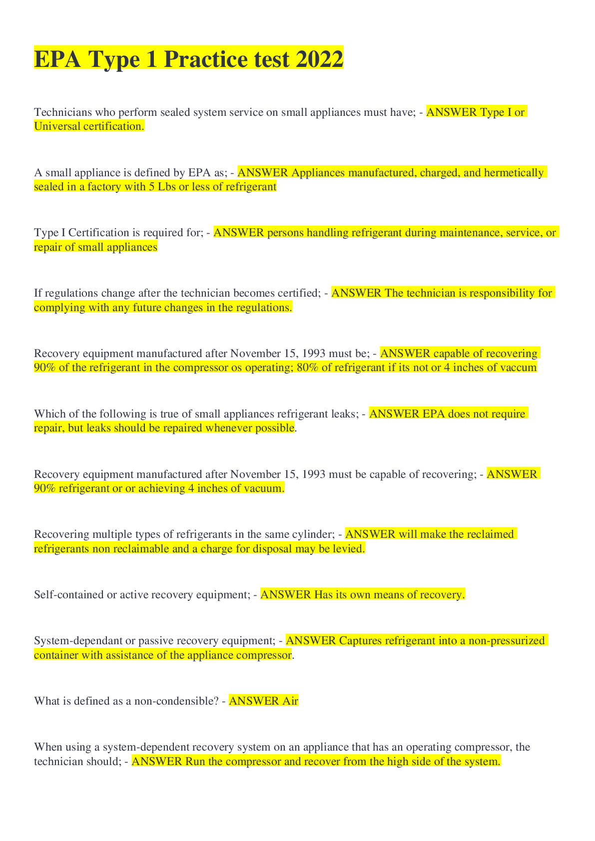 EPA Type 1 Practice test 2022 - Scholarfriends