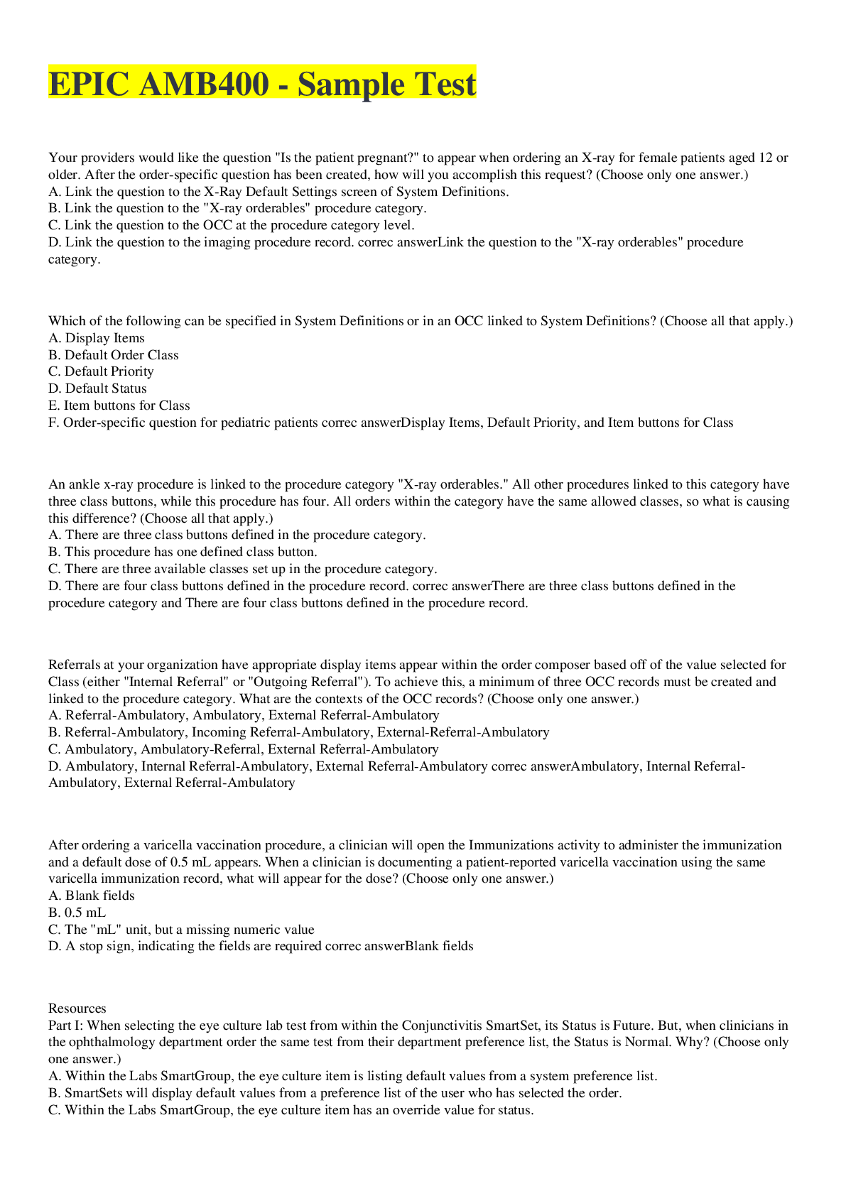 EPIC AMB400 - Sample Test exam 2022/2023 with 100% correct answers ...