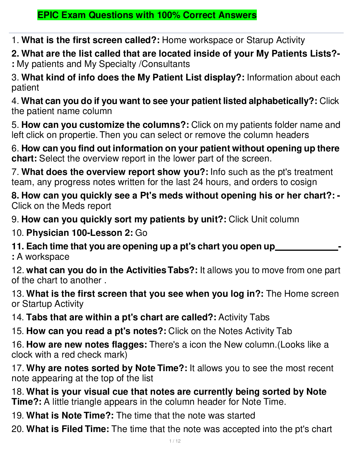 EPIC Exam Questions with 100% Correct Answers - Scholarfriends