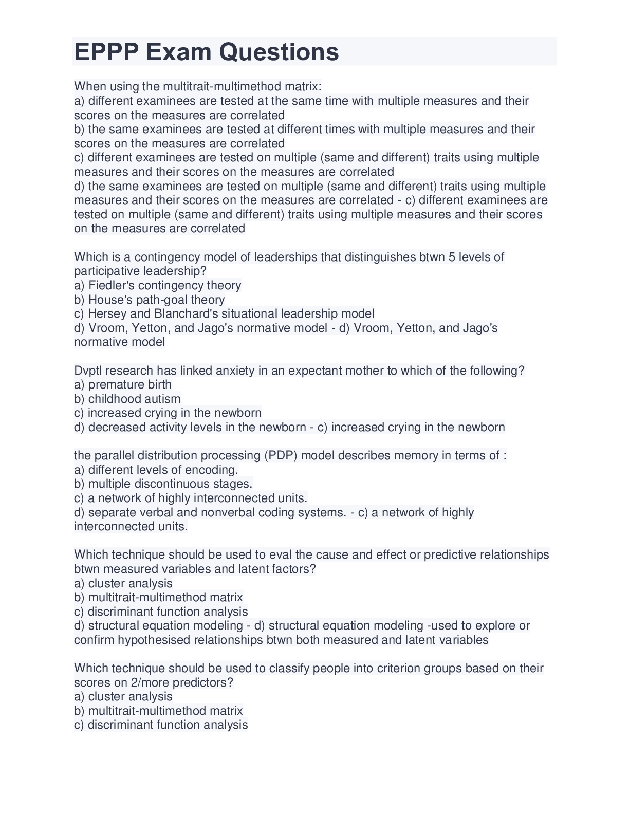 EPPP Exam Questions - Scholarfriends