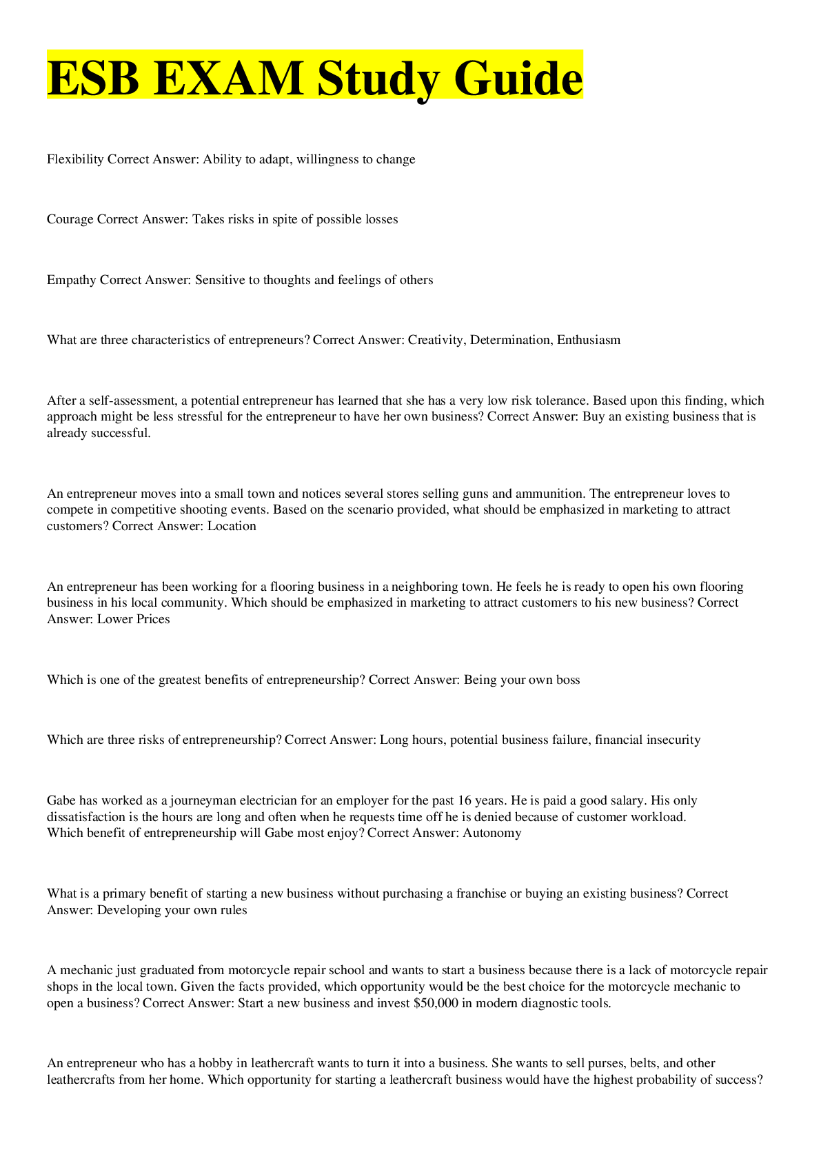 ESB EXAM Study Guide - Scholarfriends