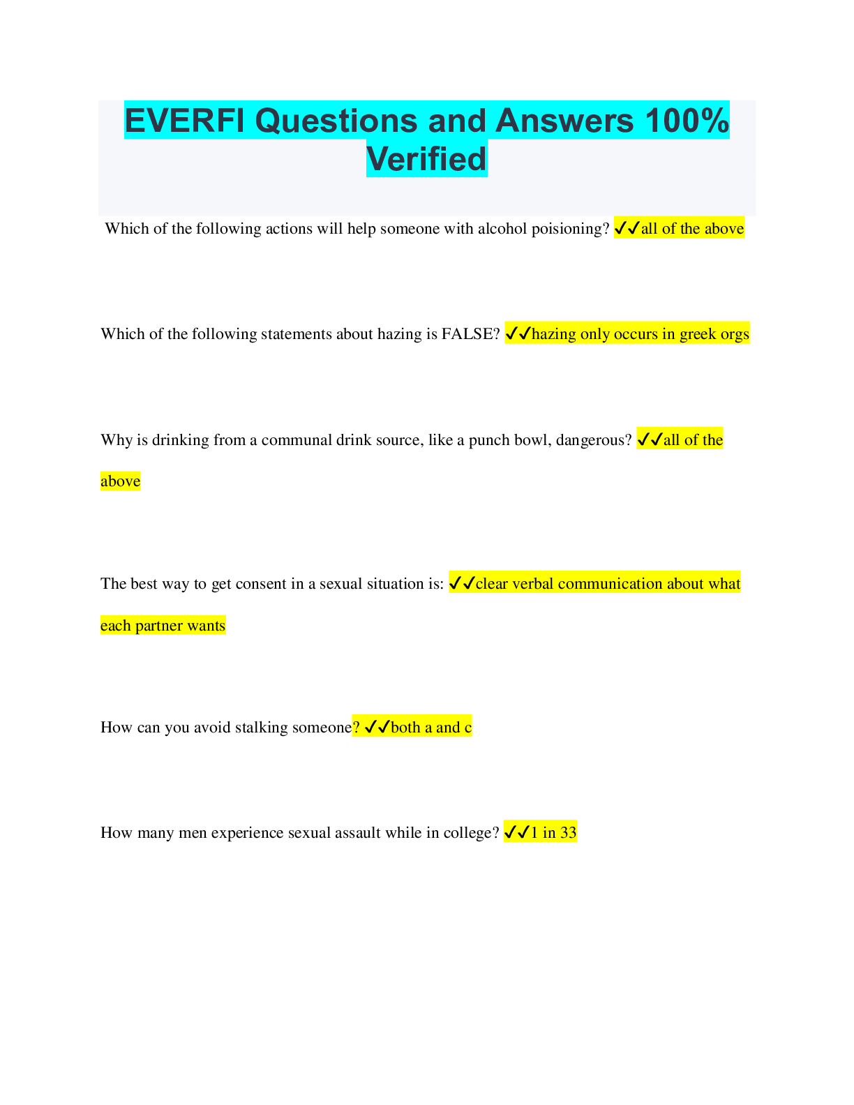 EVERFI Questions and Answers 100% Verified - Scholarfriends
