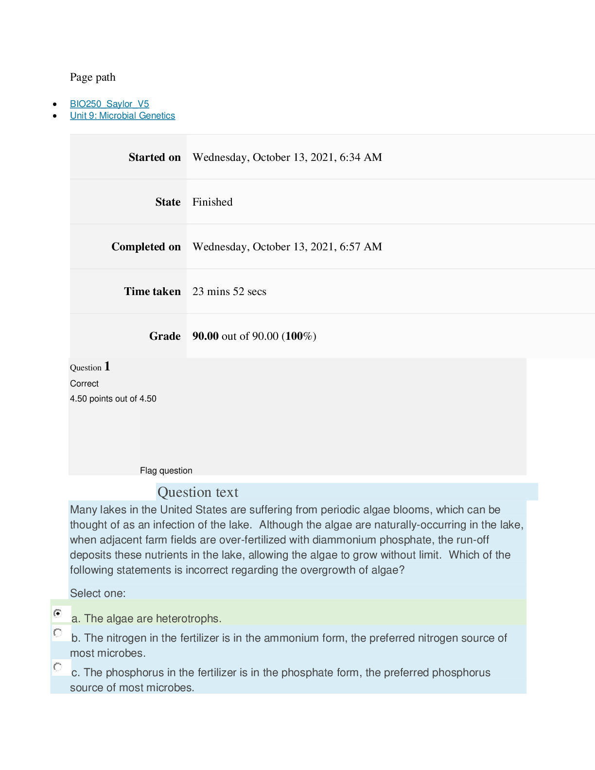 BIO250 EXAM 3 Unit 9 Microbial Genetics LAB QUIZ[ ALL ANSWERS 100% ...