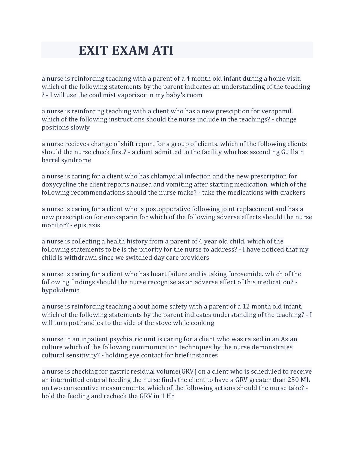 EXIT EXAM ATI WITH COMPLETE SOLUTION - Scholarfriends