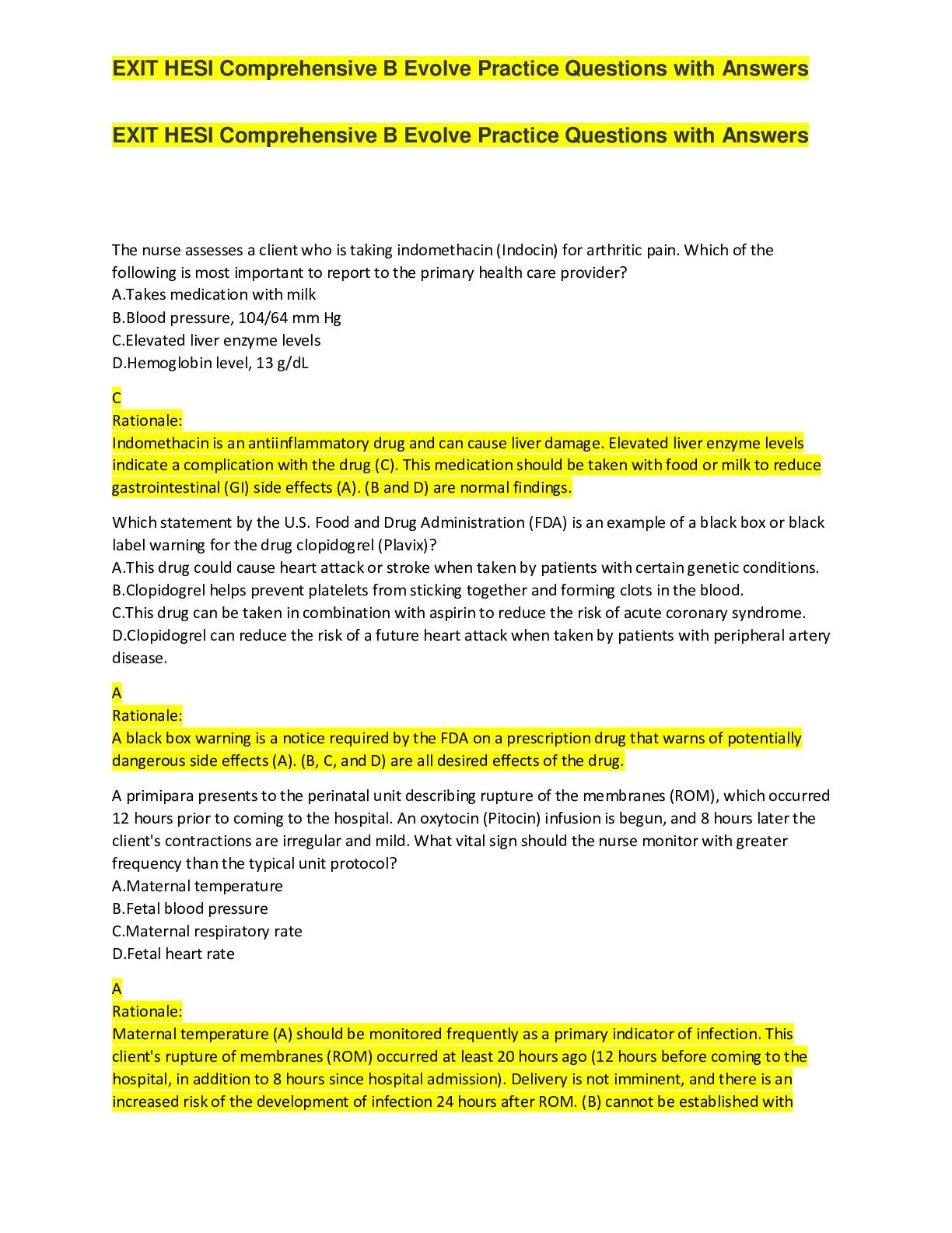 EXIT HESI Comprehensive B Evolve Practice Questions with Answers GRADED ...