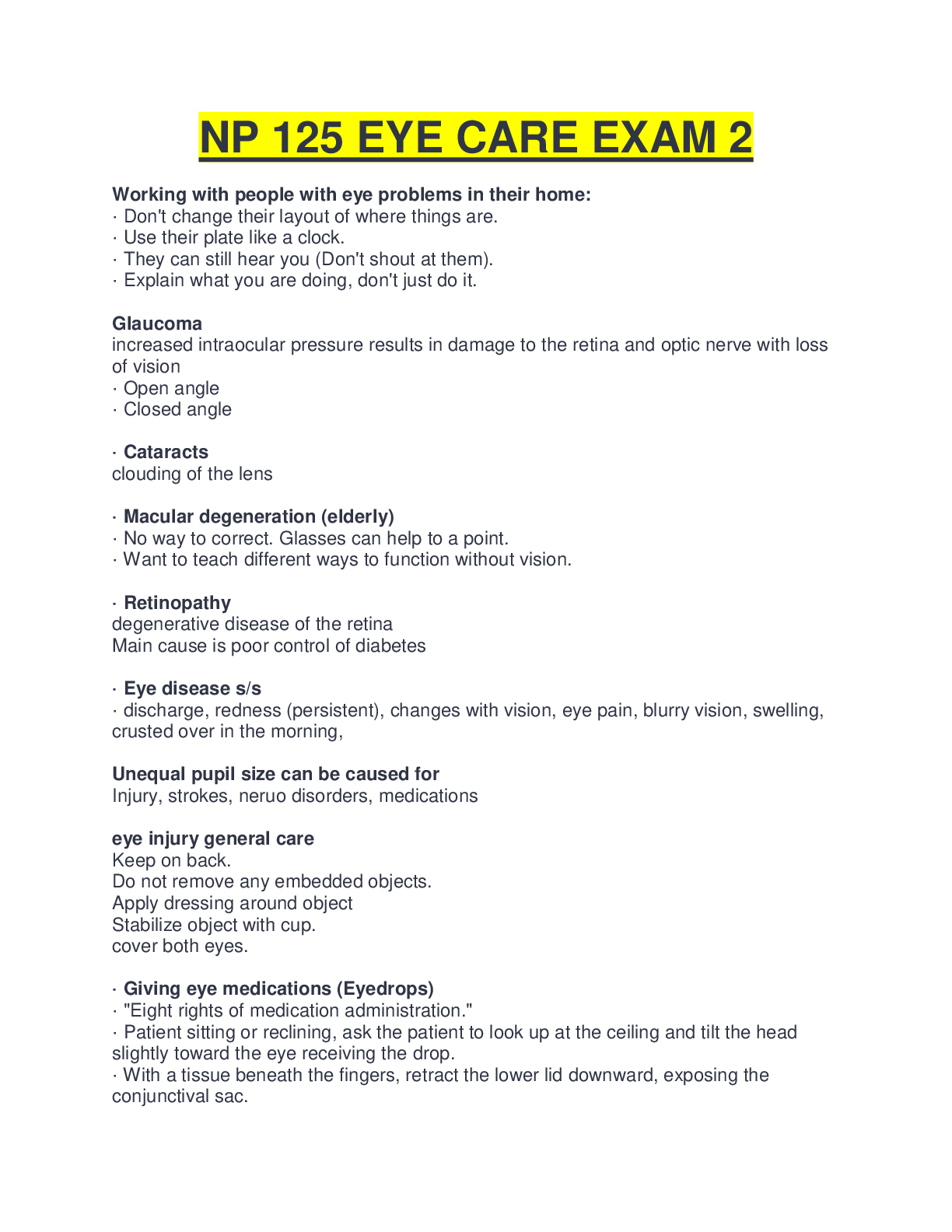 NP 125 EYE CARE EXAM 2 QUESTIONS WITH ANSWERS COMPLETE GUIDE SOLUTION ...