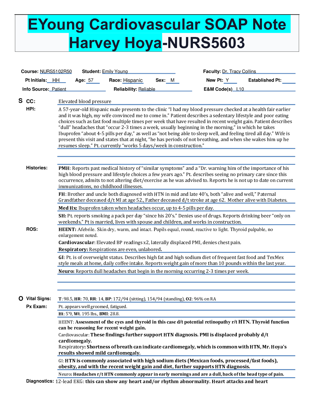 EYoung Cardiovascular SOAP Note Harvey Hoya-NURS5603 - Scholarfriends