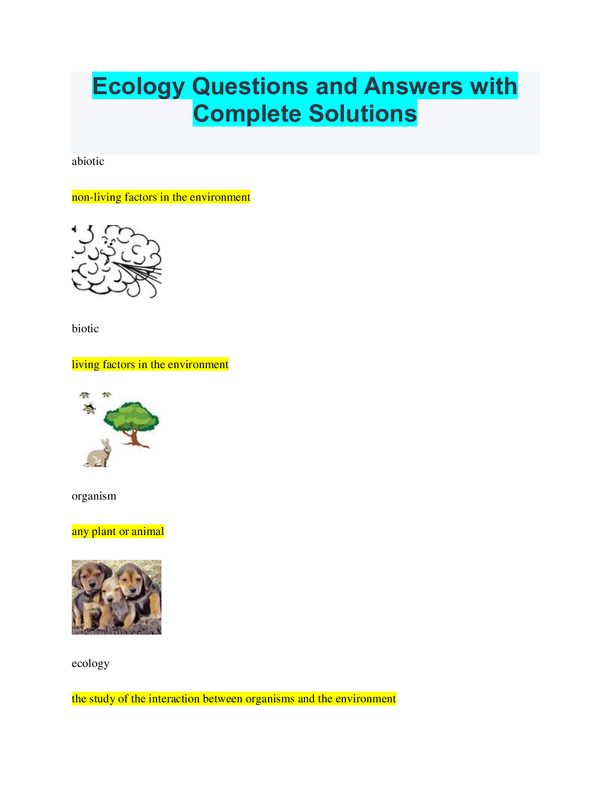 Ecology Questions and Answers with Complete Solutions - Scholarfriends