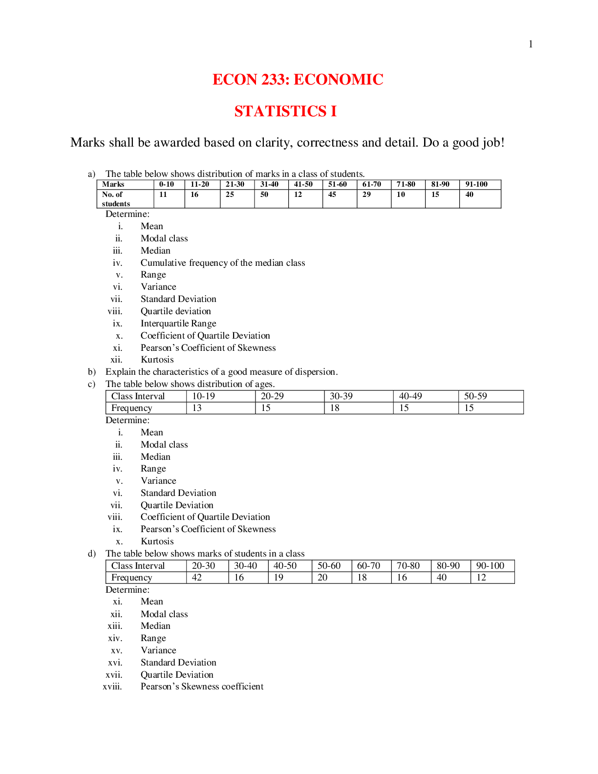 ECON 233: ECONOMIC STATISTICS I - Scholarfriends