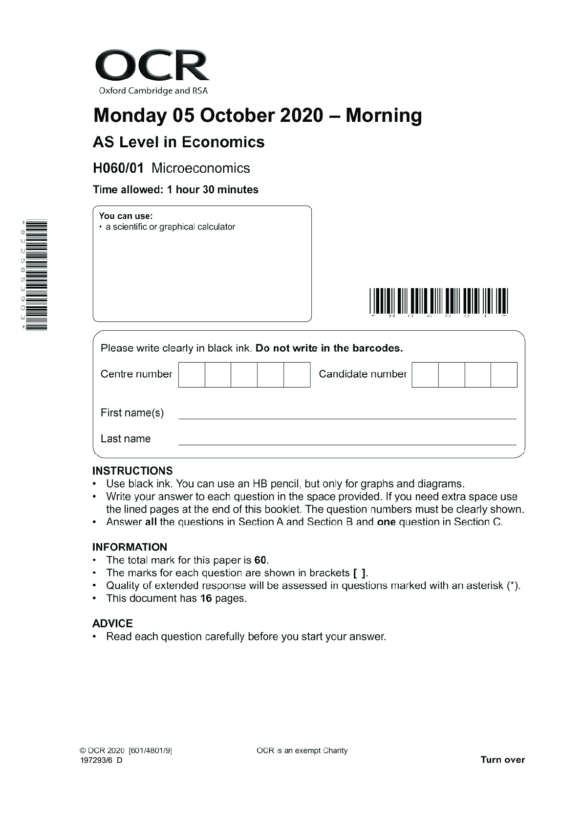 OCR_AS Level Economics_H060_2020 COMPLETE BUNDLE | Question Paper ...