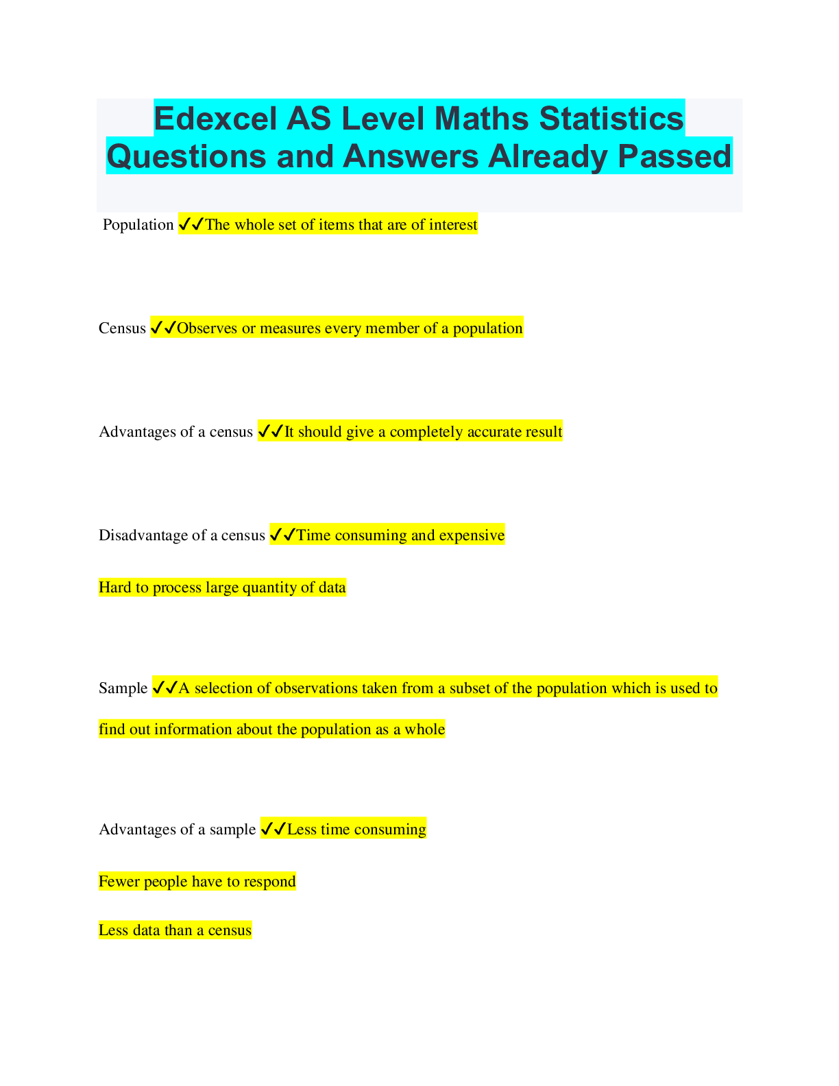 Edexcel AS Level Maths Statistics Questions and Answers Already Passed ...